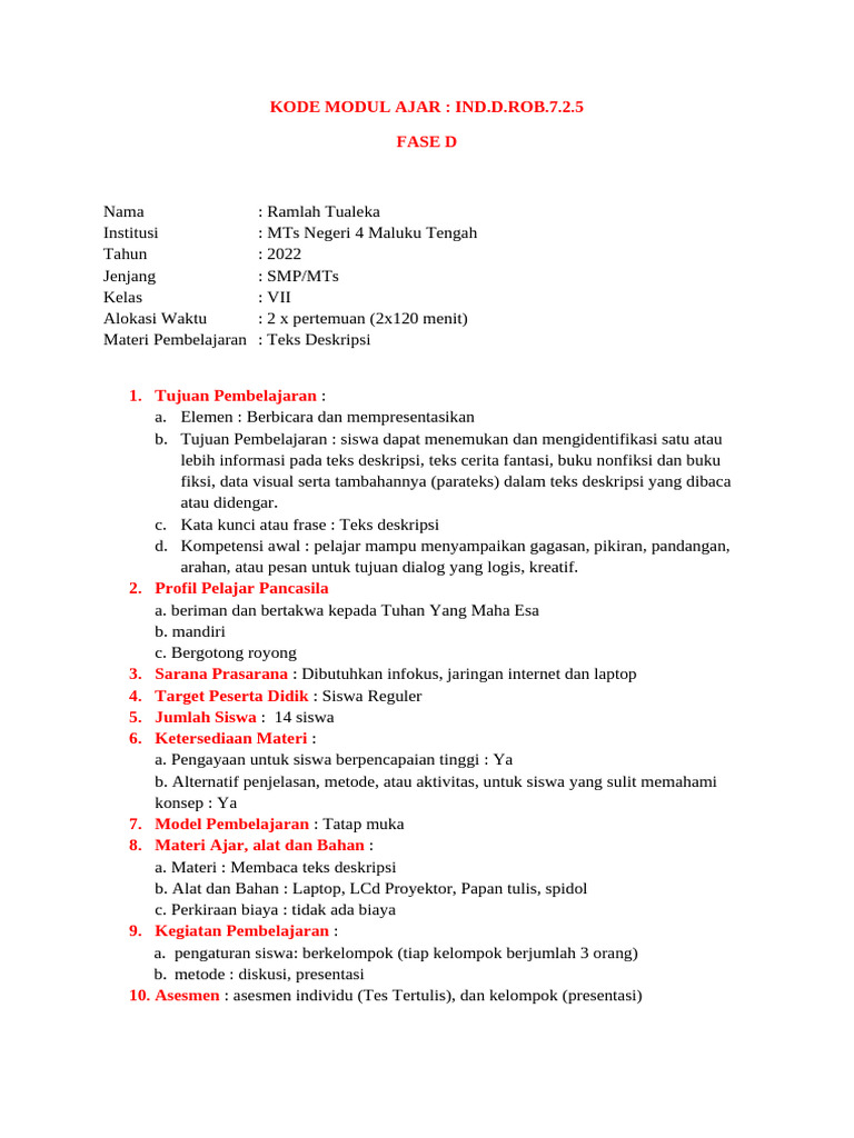 Modul Ajar BINDO VII | PDF