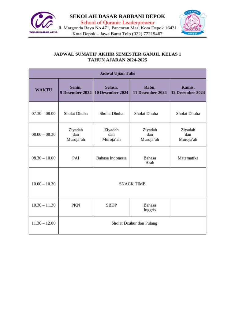 jadwal SAS ganjil tulis praktek 24-25 | PDF