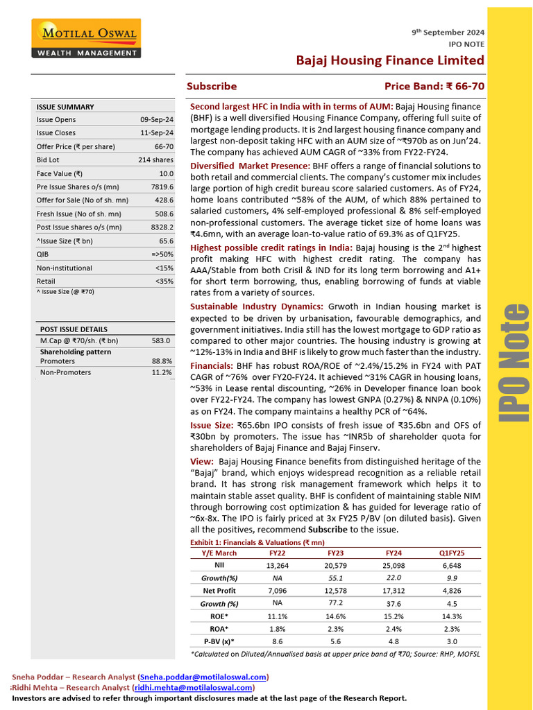 Bajaj Housing Finance IPO Details | PDF | Securities (Finance ...