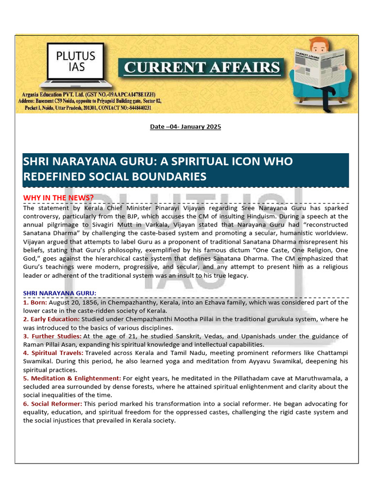 Sree Narayana Guru: Caste Reform Icon | PDF | Spirituality | Guru