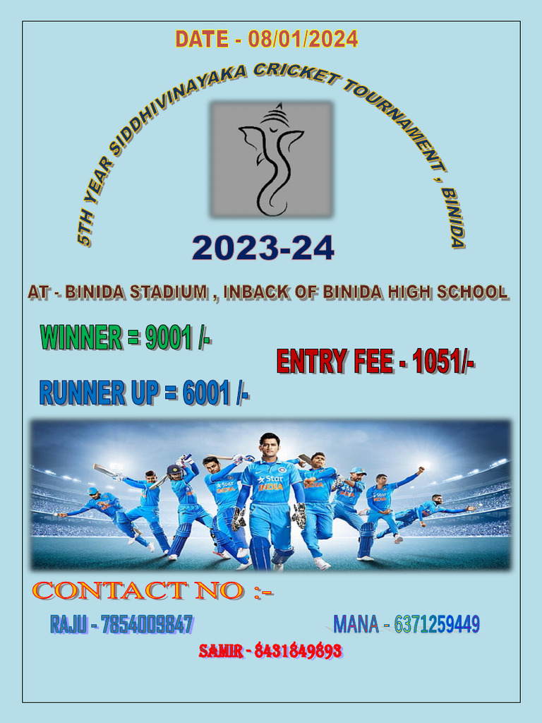 Binida Cricket Tournament Details | PDF