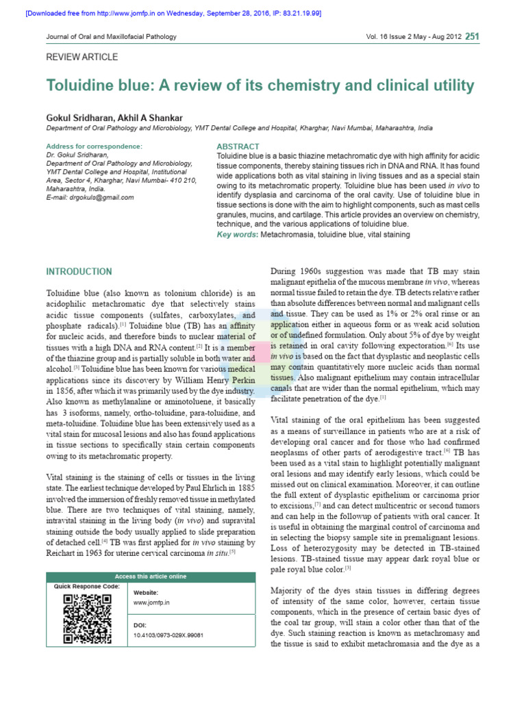 Toluidine_blue_A_review_of_its_chemistry_and_clini | PDF | Staining | Dye