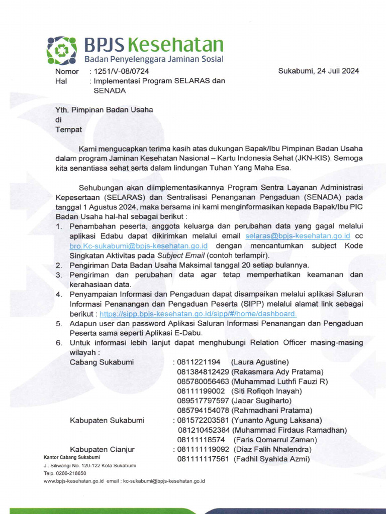 Surat Implementasi Program SELARAS | PDF