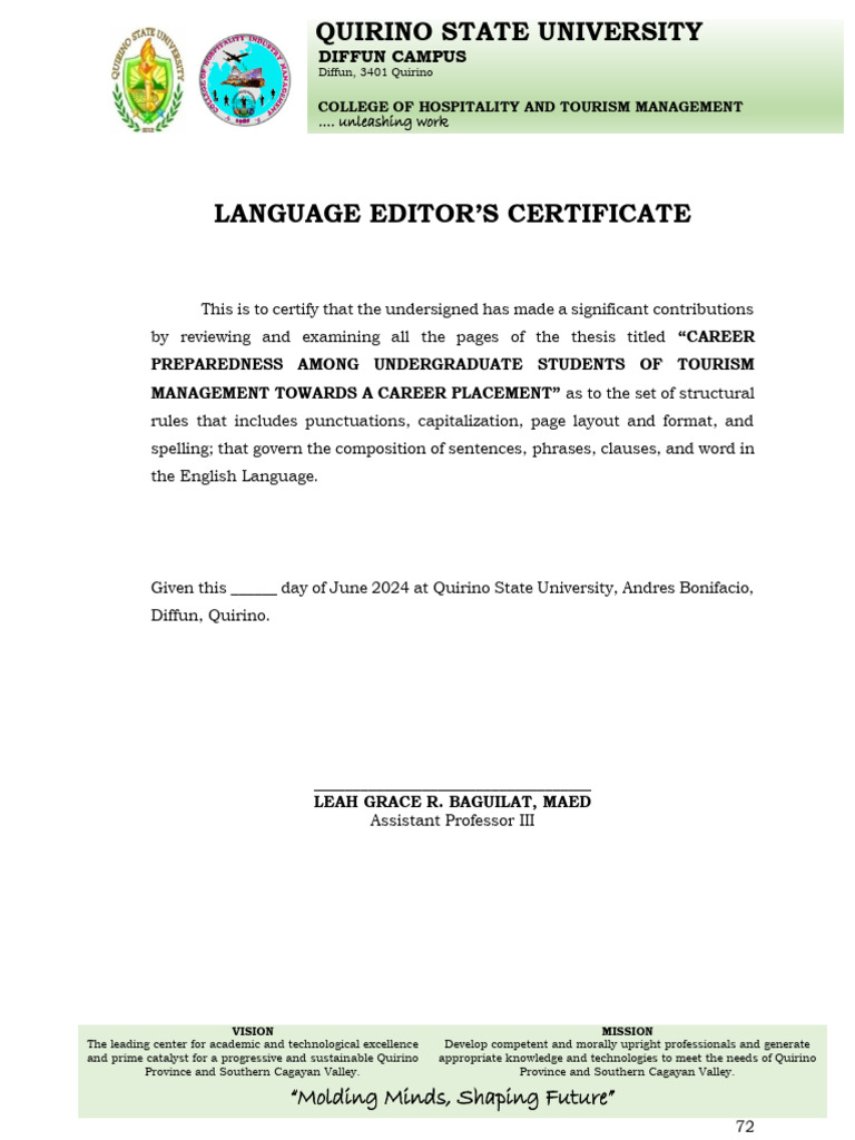 Career Preparedness in Tourism Management | PDF