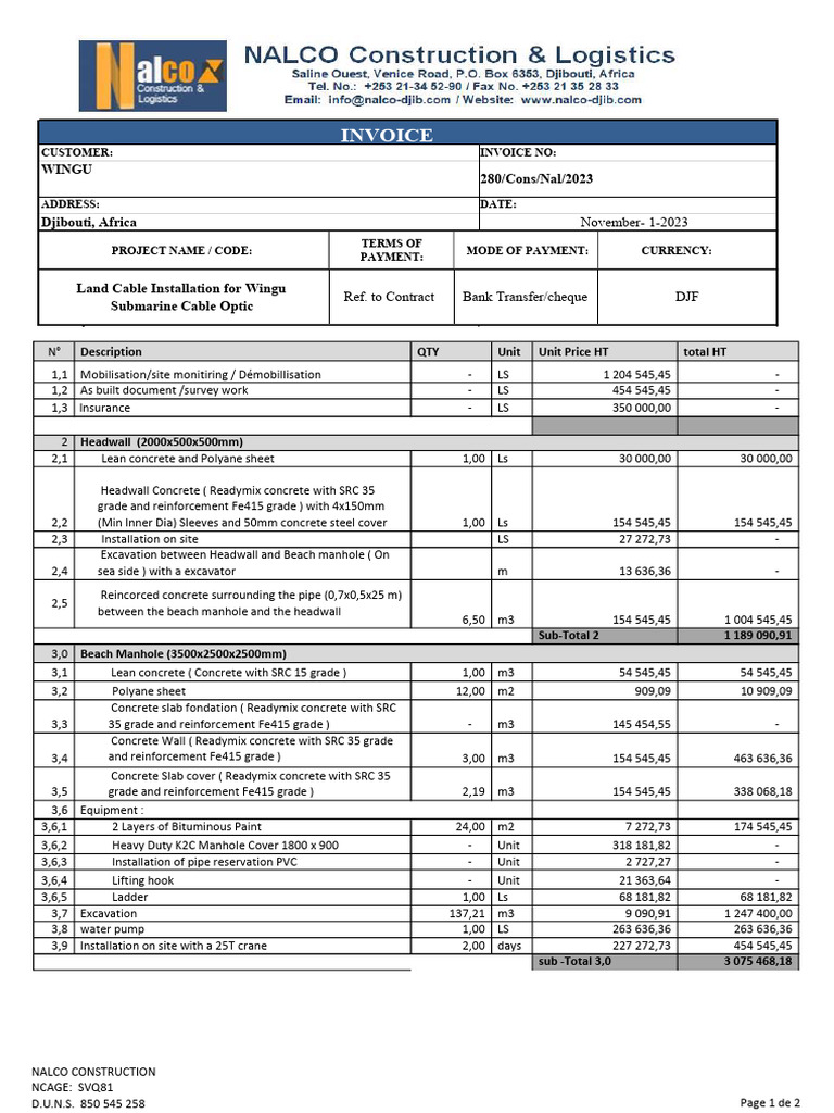 Nalco - Invoice 280 - Wingu | PDF | Building Materials | Building ...