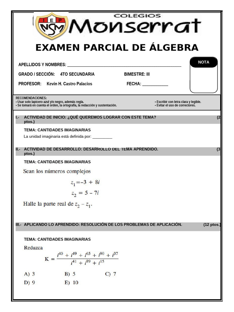 ÁLGEBRA 4TO III BIM M | PDF