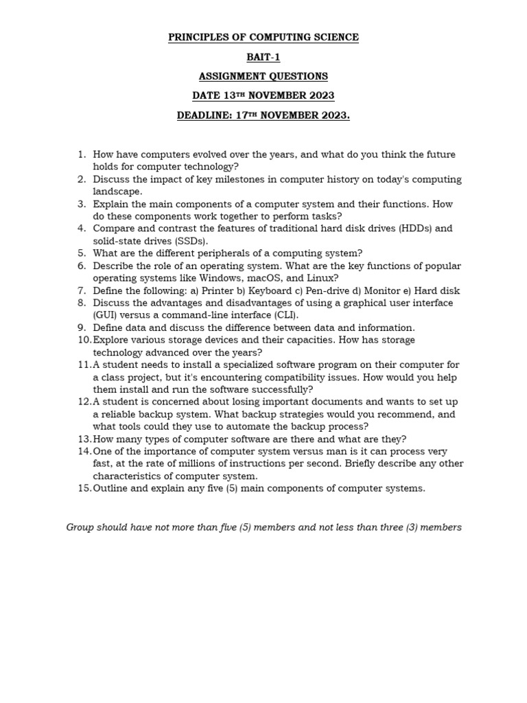 Principles of Computing Science - QN | PDF