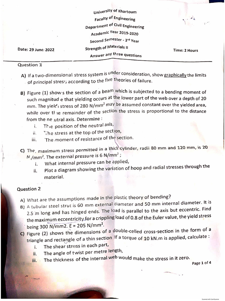 Strength of Materials II Exam 017 | PDF