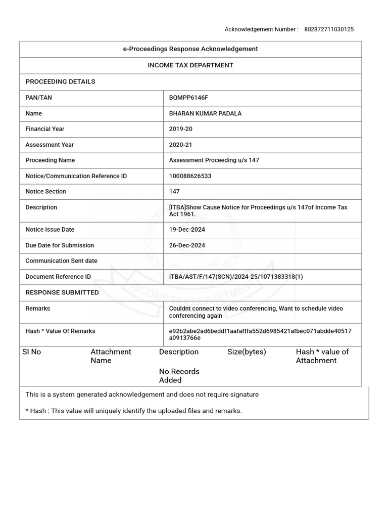 Income Tax Assessment Acknowledgement | PDF