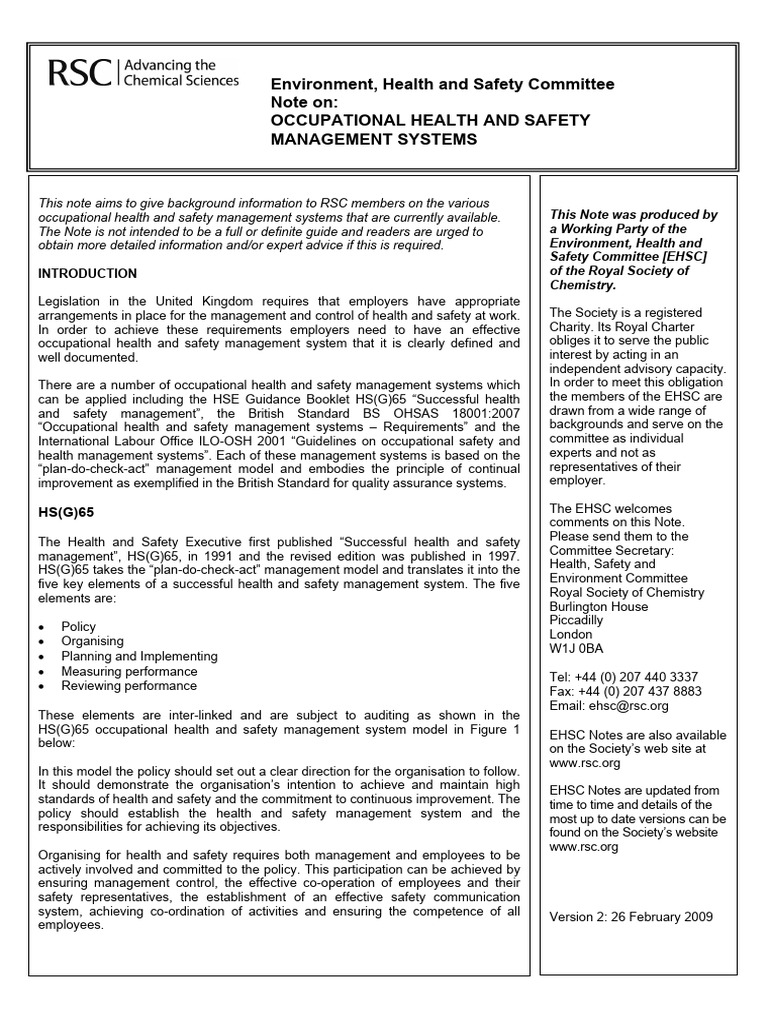 OHMS Note | PDF | Occupational Safety And Health | Risk