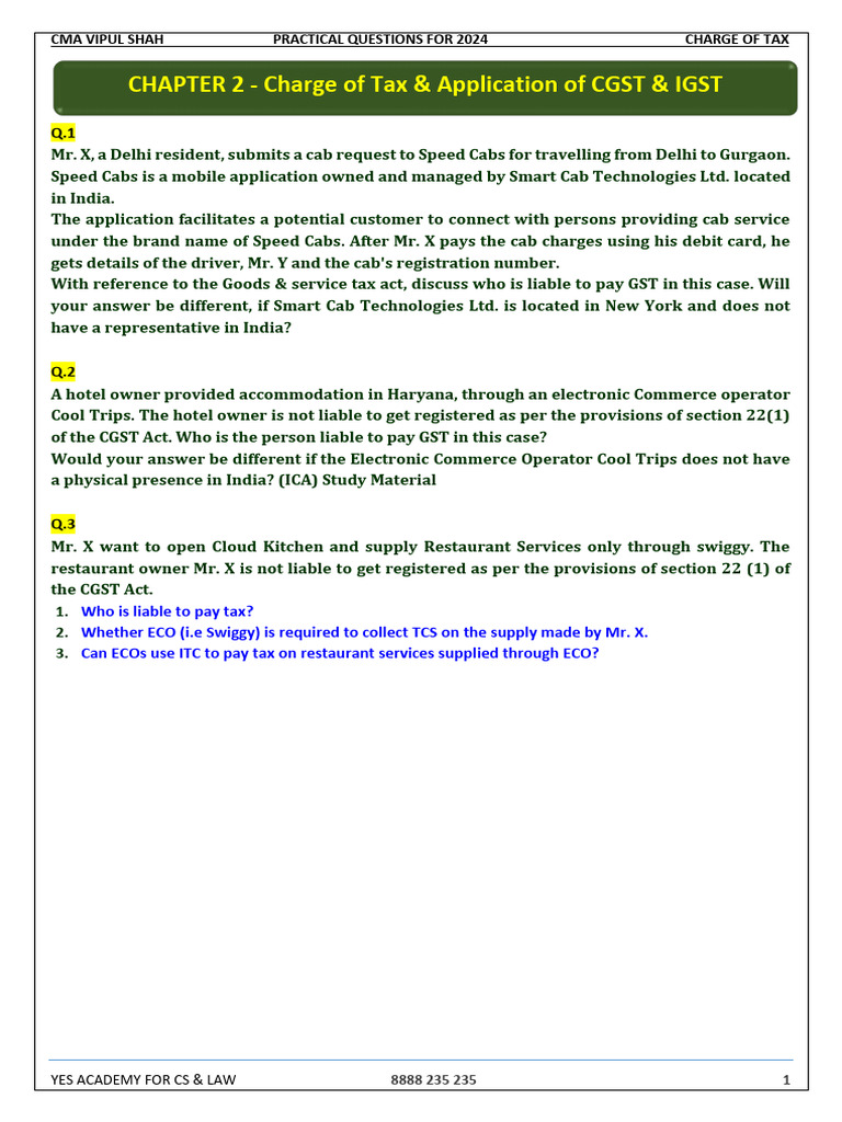Chapter 2 Charge of Tax & Application of CGST & Igst | PDF