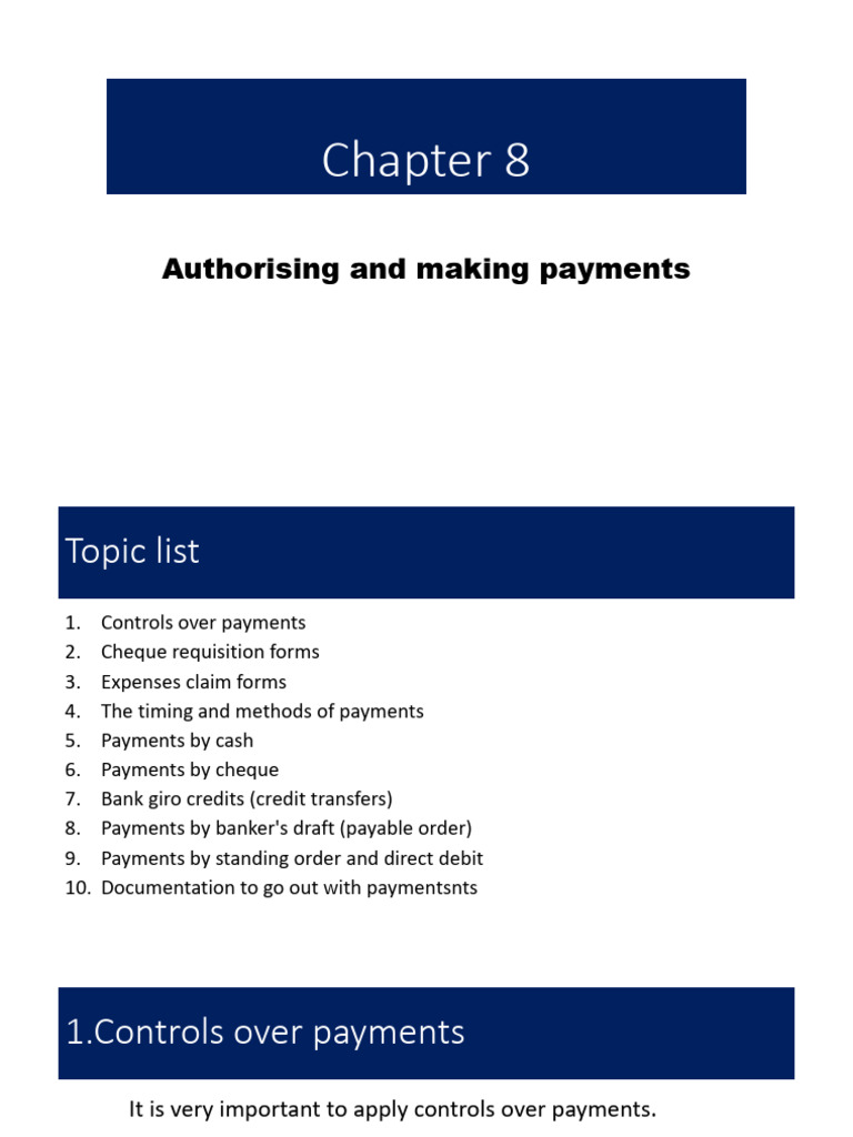 CH8 Authorising and making | PDF | Cheque | Payments