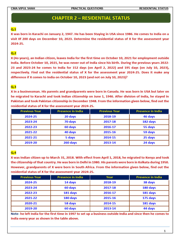 Chapter 2 Residential Status | PDF | Royalty Payment | Citizenship