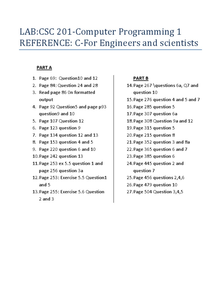 LAB:CSC 201-Computer Programming 1 REFERENCE: C-For Engineers and ...