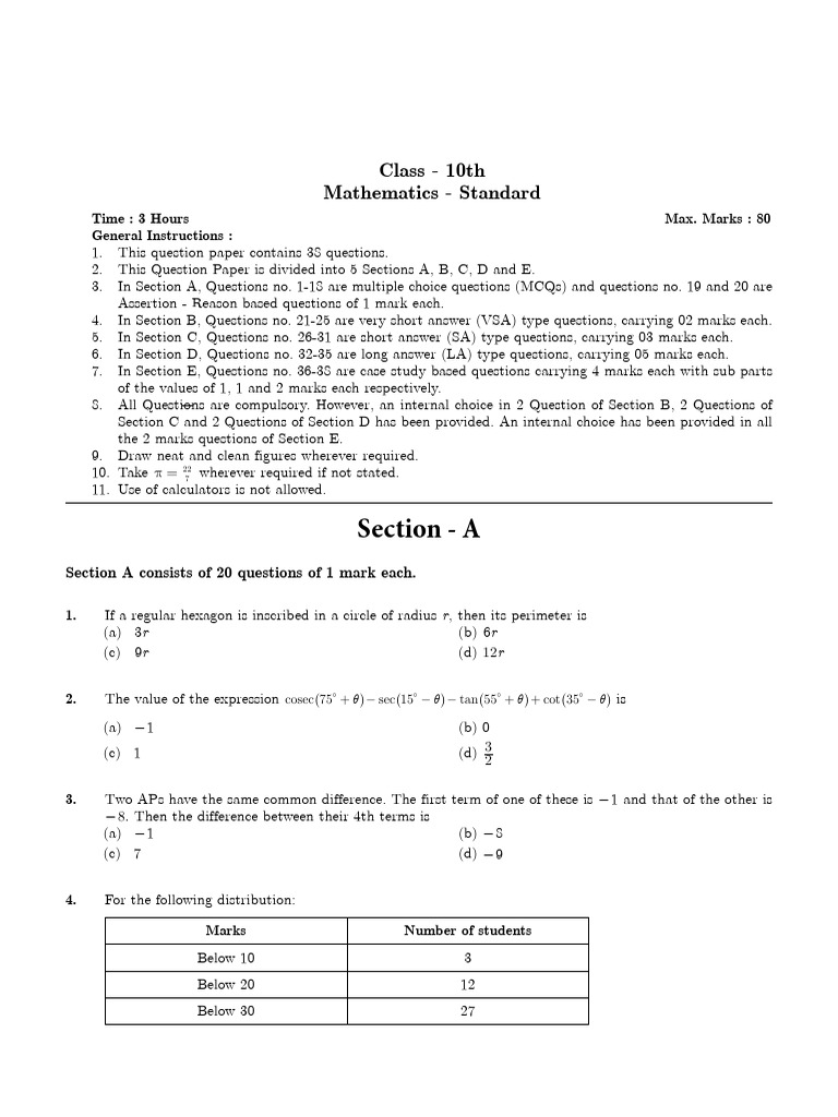 C-10 Maths STD PB-I Set 2 | PDF | Circle | Triangle