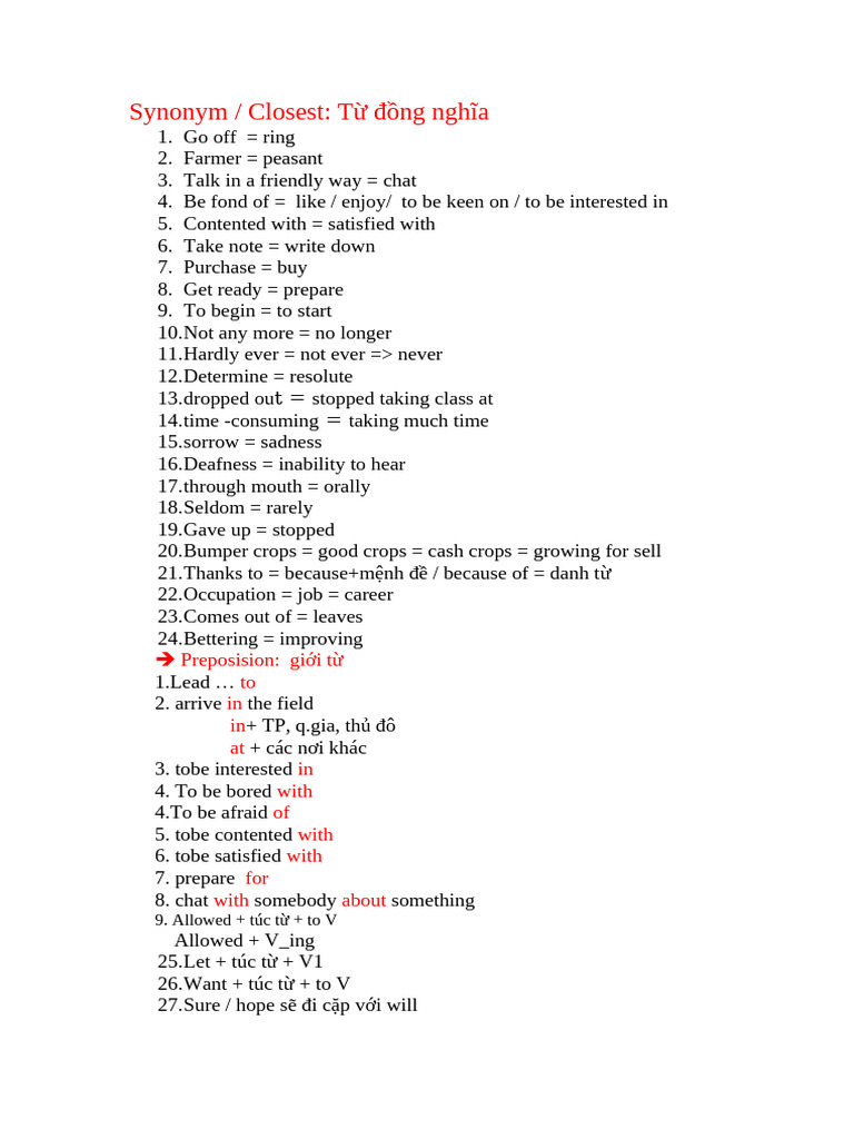 Synonym / Closest: T Đ NG Nghĩa: Preposision: Gi I T To in in at in With of With With For With ...