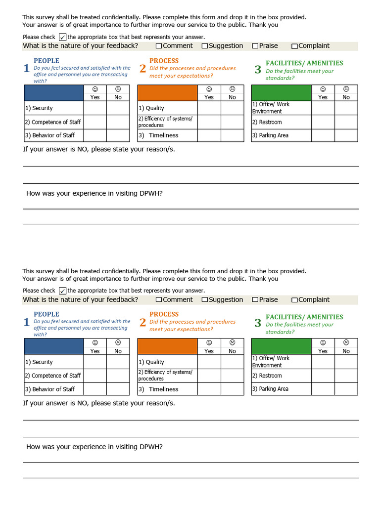 Revised DPWH Customers' Feedback Form | PDF | Business