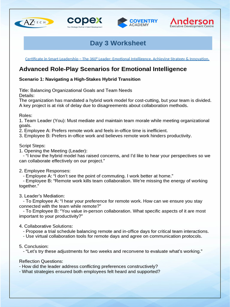 Day 3 Worksheet | PDF | Goal | Mediation