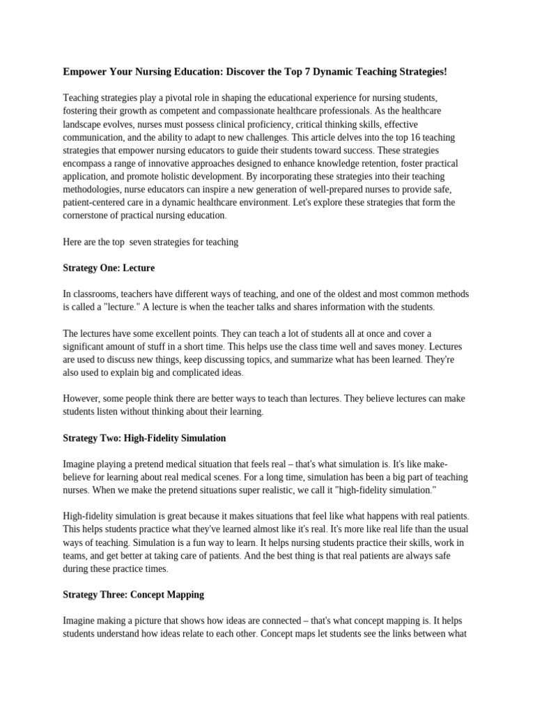 Empower Your Nursing Education - Discover The Top 7 Dynamic Teaching Strategies | PDF | Nursing ...