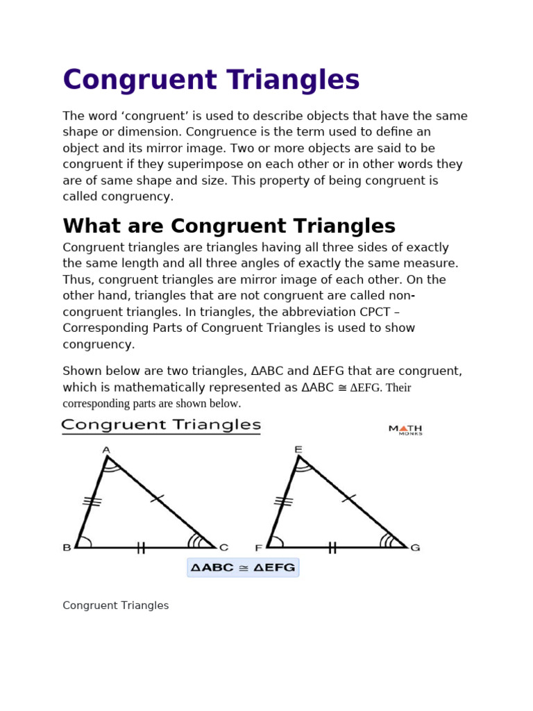 Congruent Triangles | PDF | Triangle | Euclidean Plane Geometry