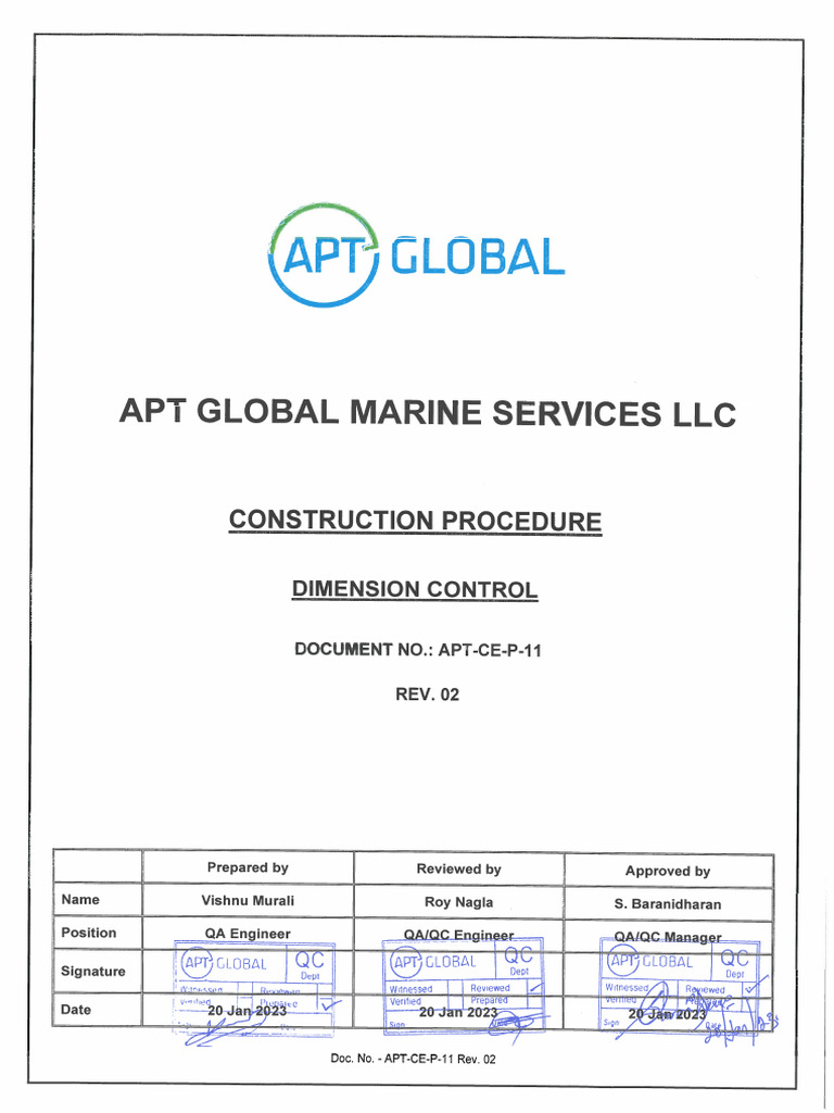 APT-CE-P11 Dimension Control Procedure - Rev.02 | PDF | Surveying ...
