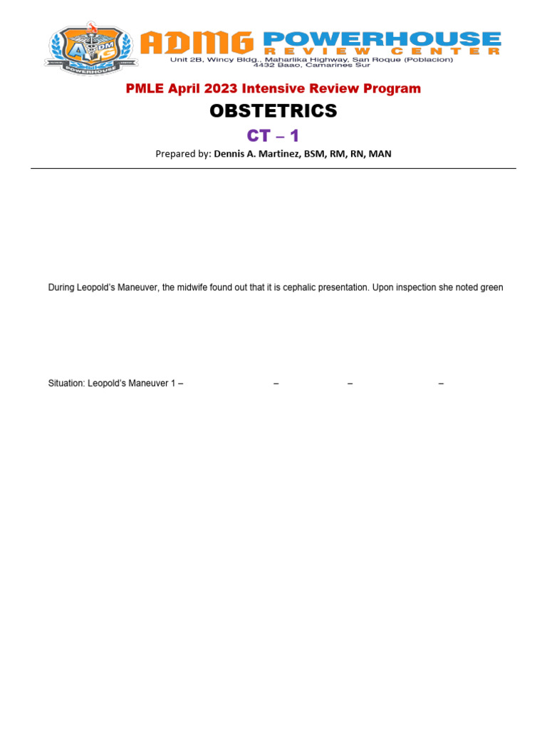 PMLE April 2023 OB CT 01 | PDF | Childbirth | Vagina