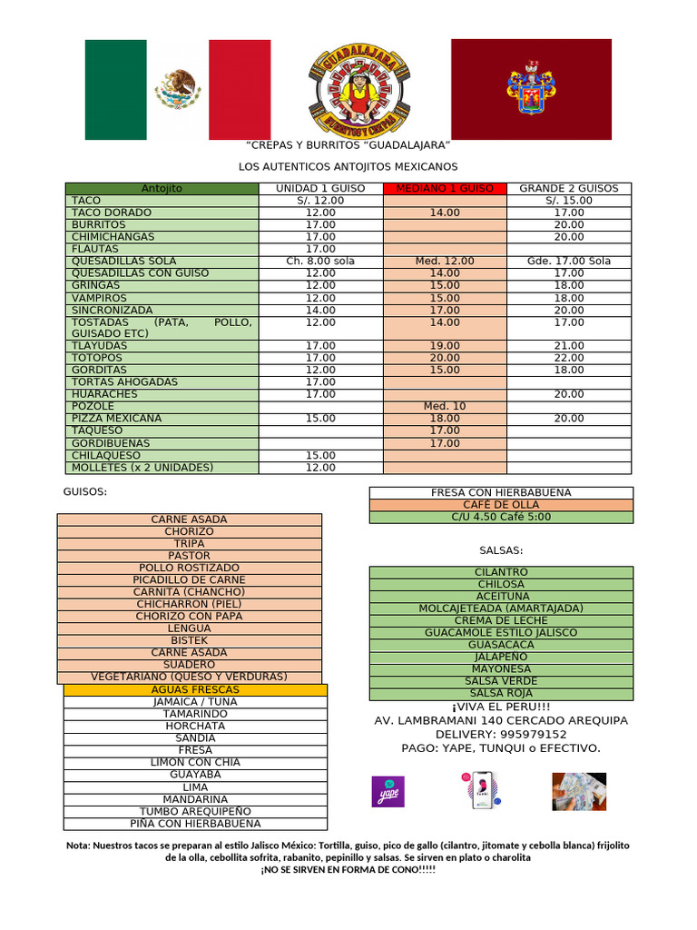 Menu Crepasy Burritos GDL | PDF | Alimentos | Cocina