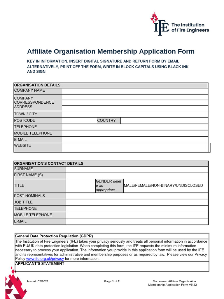 Affiliate Organisation Application Form V6 | PDF