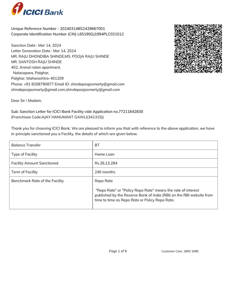 ICICI Bank Home Loan Sanction Letter | PDF | Banks | Interest