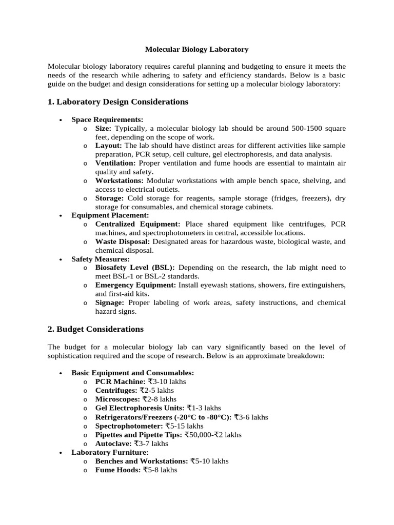 Molecular Lab Setup Guide | PDF | Laboratories | Molecular Biology