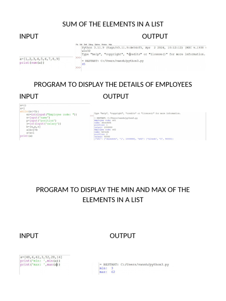 Sum of The Elements in A List | PDF