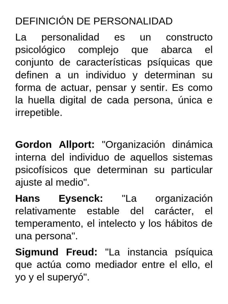 DEFINICIÓN DE PERSONALIDAD | PDF | Sicología | Conceptos psicologicos