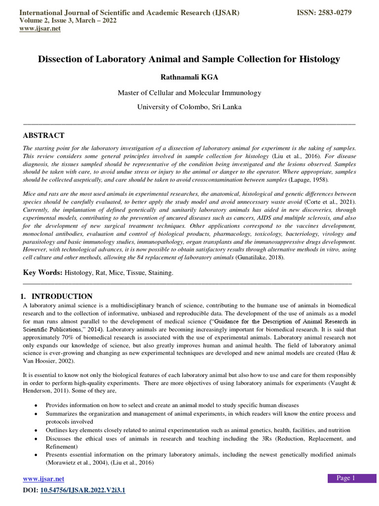 Dissection of Laboratory Animal and Samp | PDF | Histology | Fixation ...