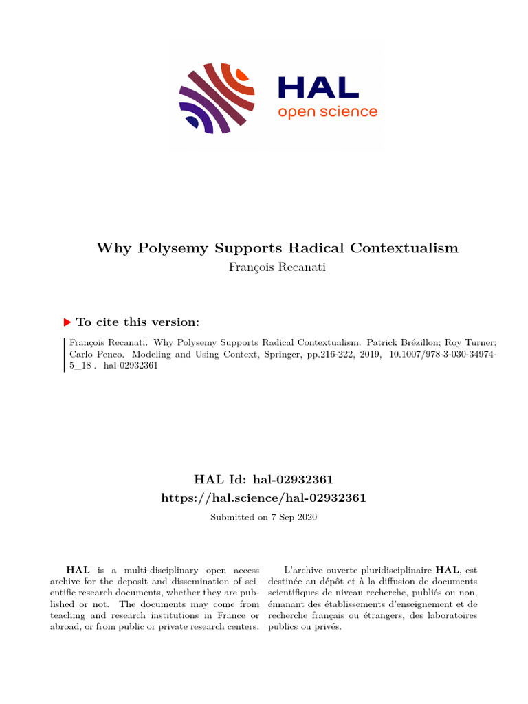 Polysemy and Radical Contextualism | PDF | Semantics | Linguistics