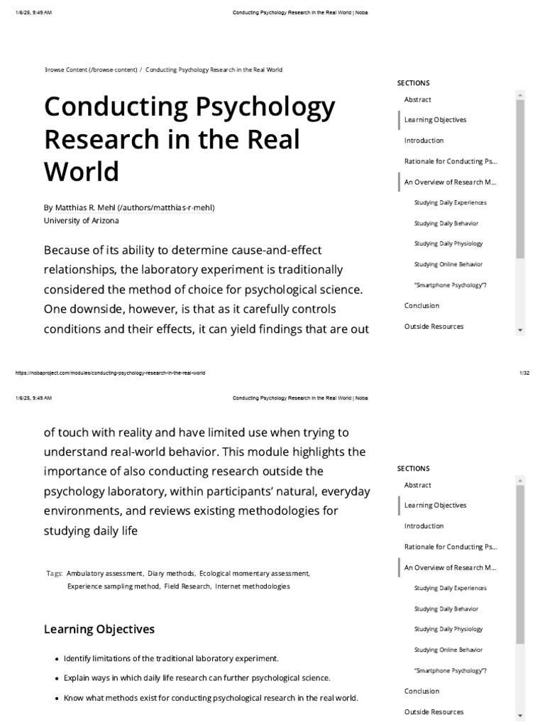 Conducting Psychology Research in The Real World - Noba | PDF ...