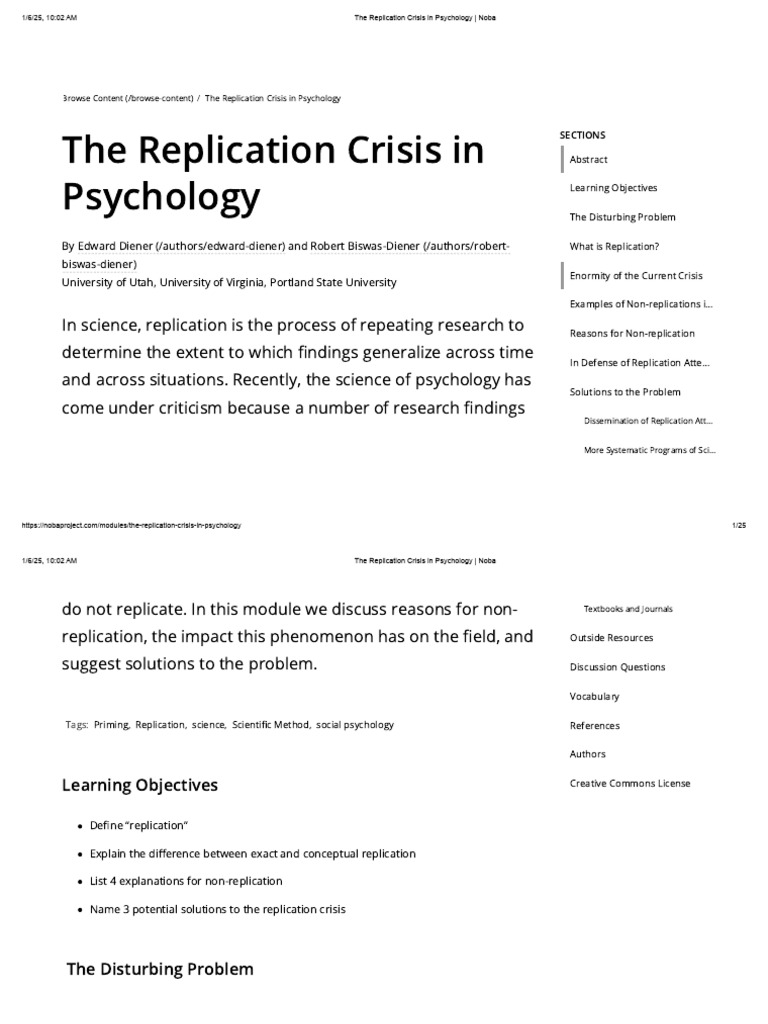 The Replication Crisis in Psychology _ Noba | PDF | Psychology | Social ...