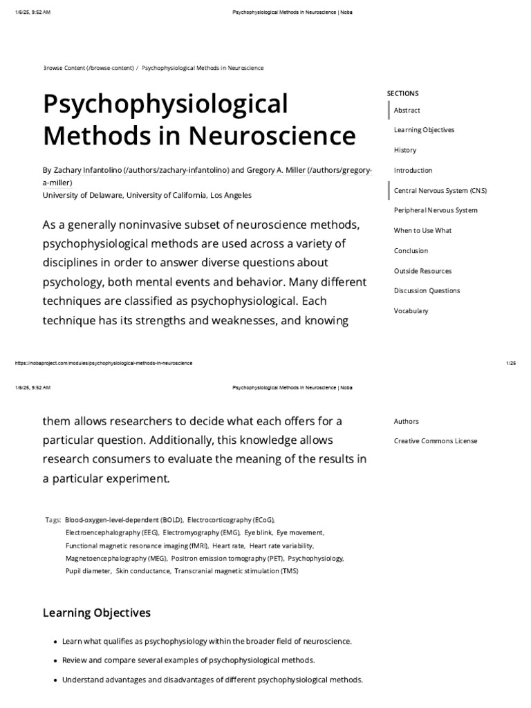 Psychophysiological Methods in Neuroscience - Noba | PDF | Functional Magnetic Resonance Imaging ...