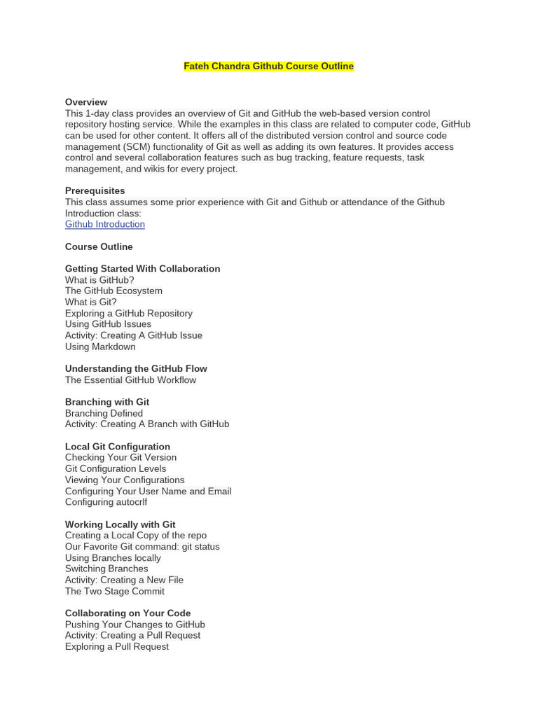 Fateh Chandra Github Course Outline | PDF | Version Control | Application Software