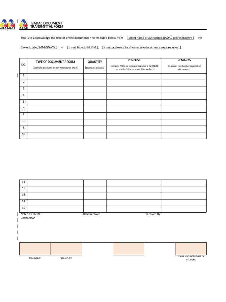 2 BADAC FORM - Document Transmittal Form | PDF