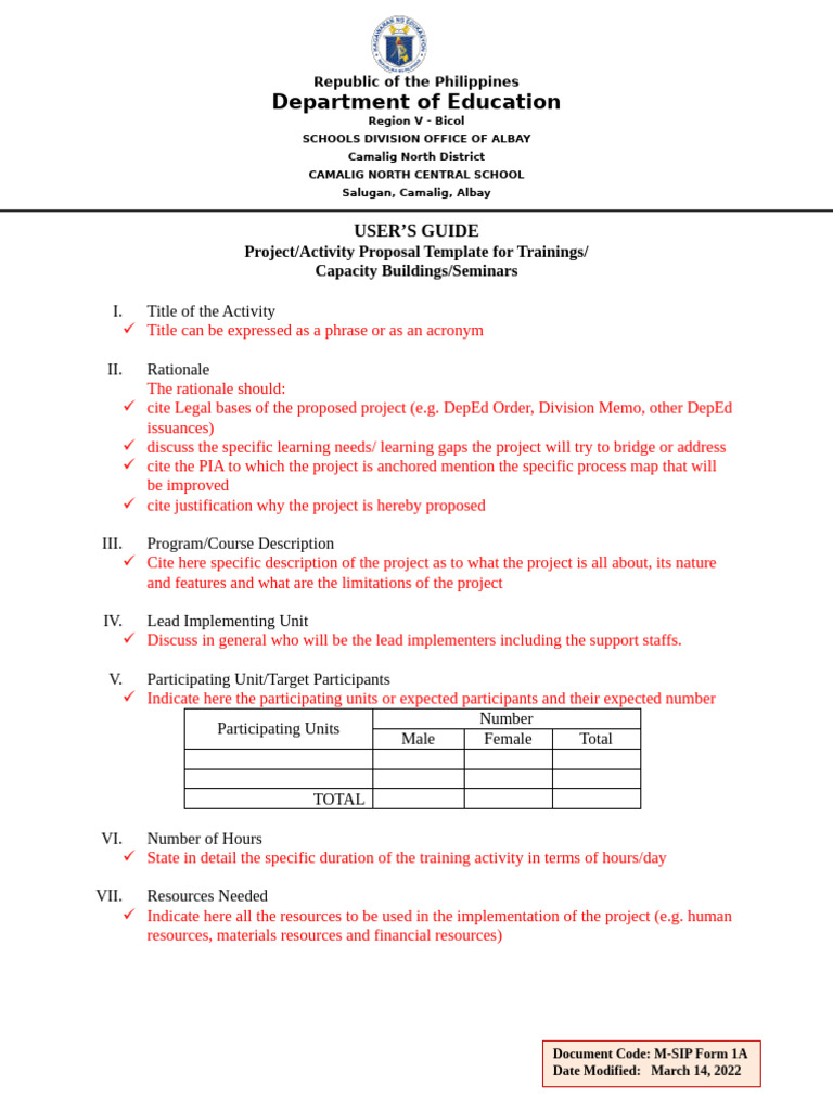 Modified-Sip-Form-1a-Guide 2 | PDF | Learning | Evaluation