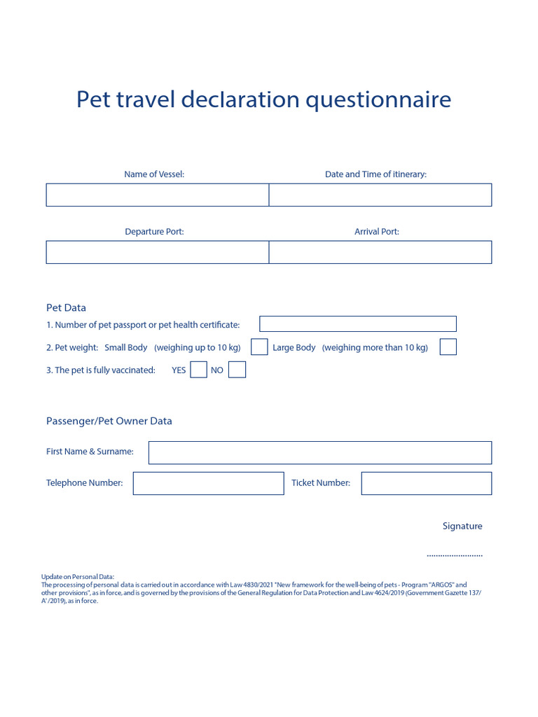 Pet Travel Declaration Form | PDF