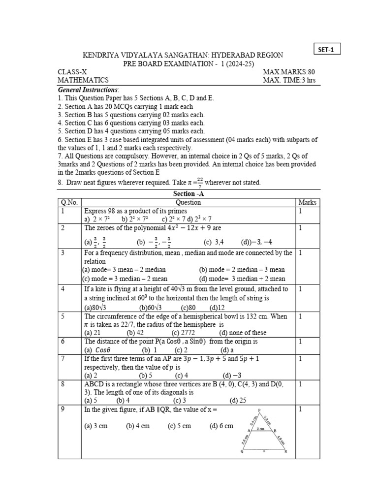 PB-1 (2024-25)Maths- SET-1 QP (1) | PDF | Circle | Sphere