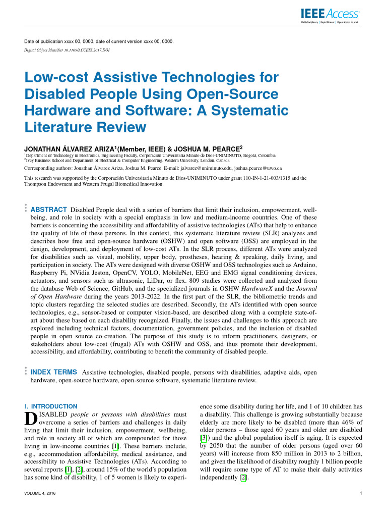Low-cost Assistive Technologies for Disabled Peopl | PDF ...