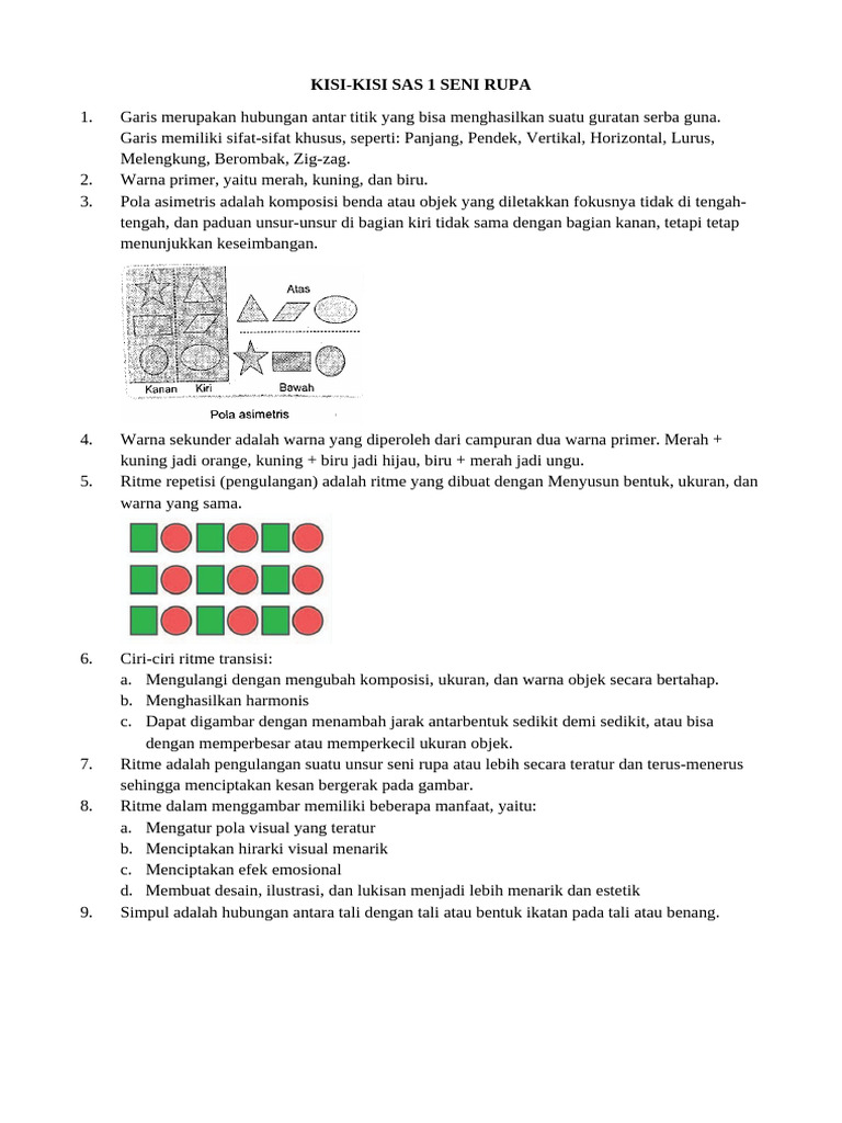 Kisi-Kisi SAS 1 Seni Rupa | PDF