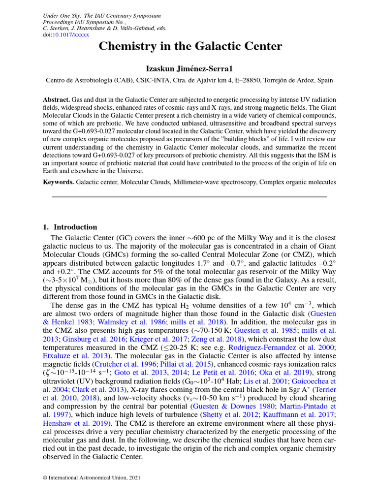 Chemistry in the Galactic Center | PDF | Interstellar Medium | Abiogenesis