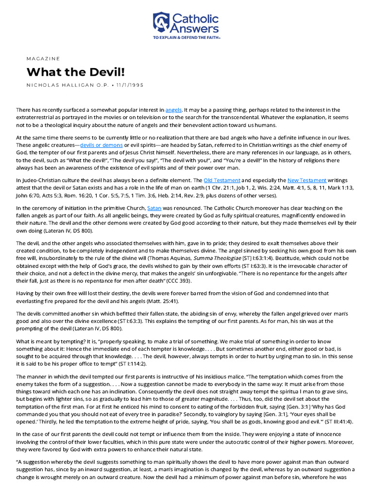 What The Devil! - Catholic Answers Magazine | PDF | Satan | Demons