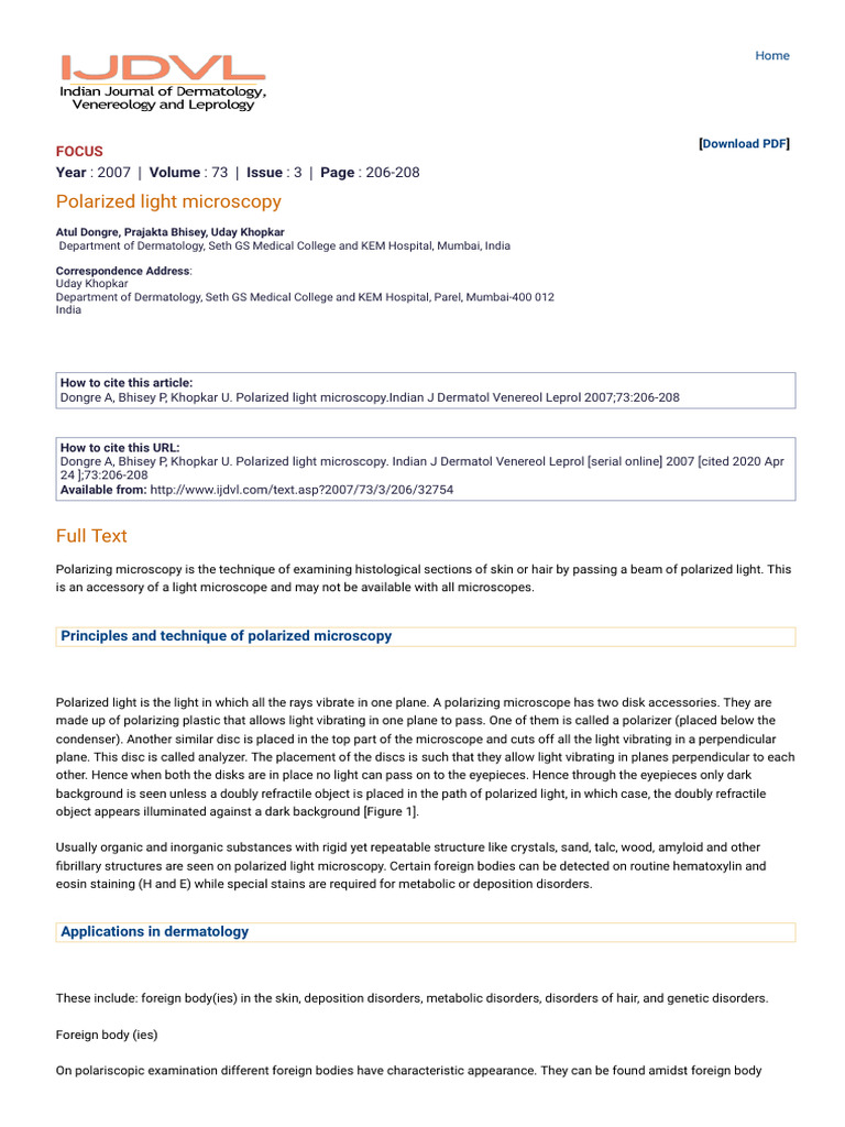 Polarized Light Micros | PDF | Gout | Staining