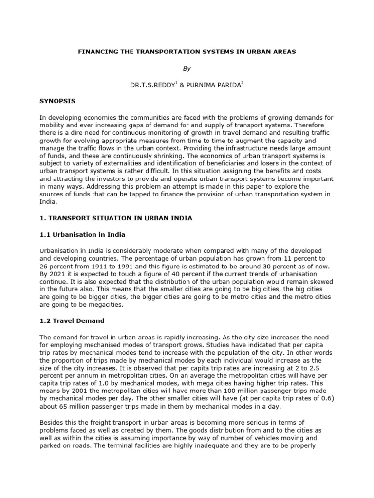 Financing The Transportation Systems in Urban Areas | PDF | Taxes ...