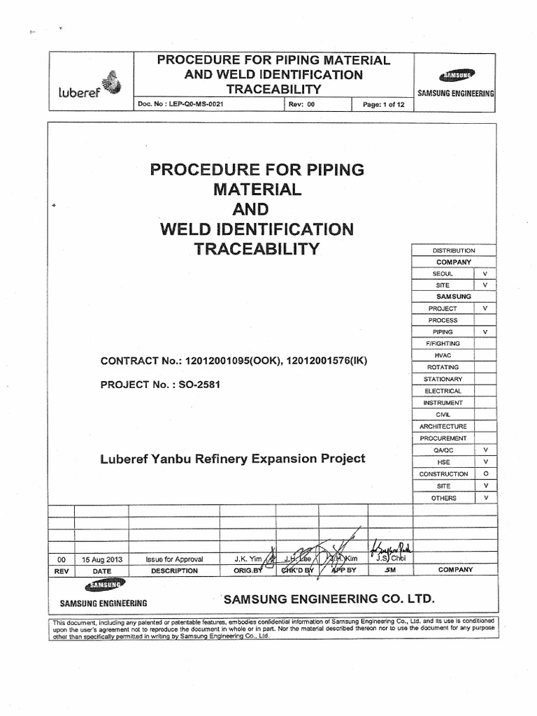 LEP-Q0-MS-0021 - 00 Procedure For Piping Material & Weld Identification ...