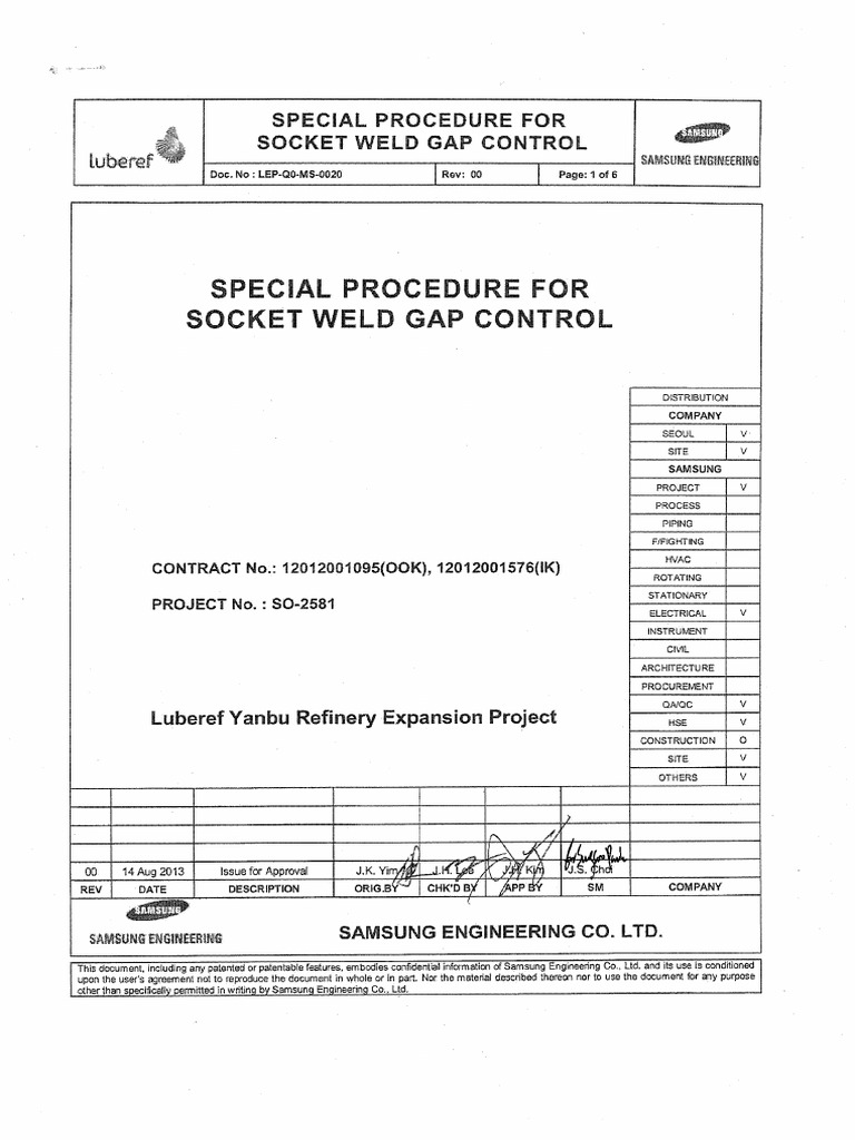 LEP-Q0-MS-0020 - 00 Special Procedure For Socket Weld Gap Control | PDF ...